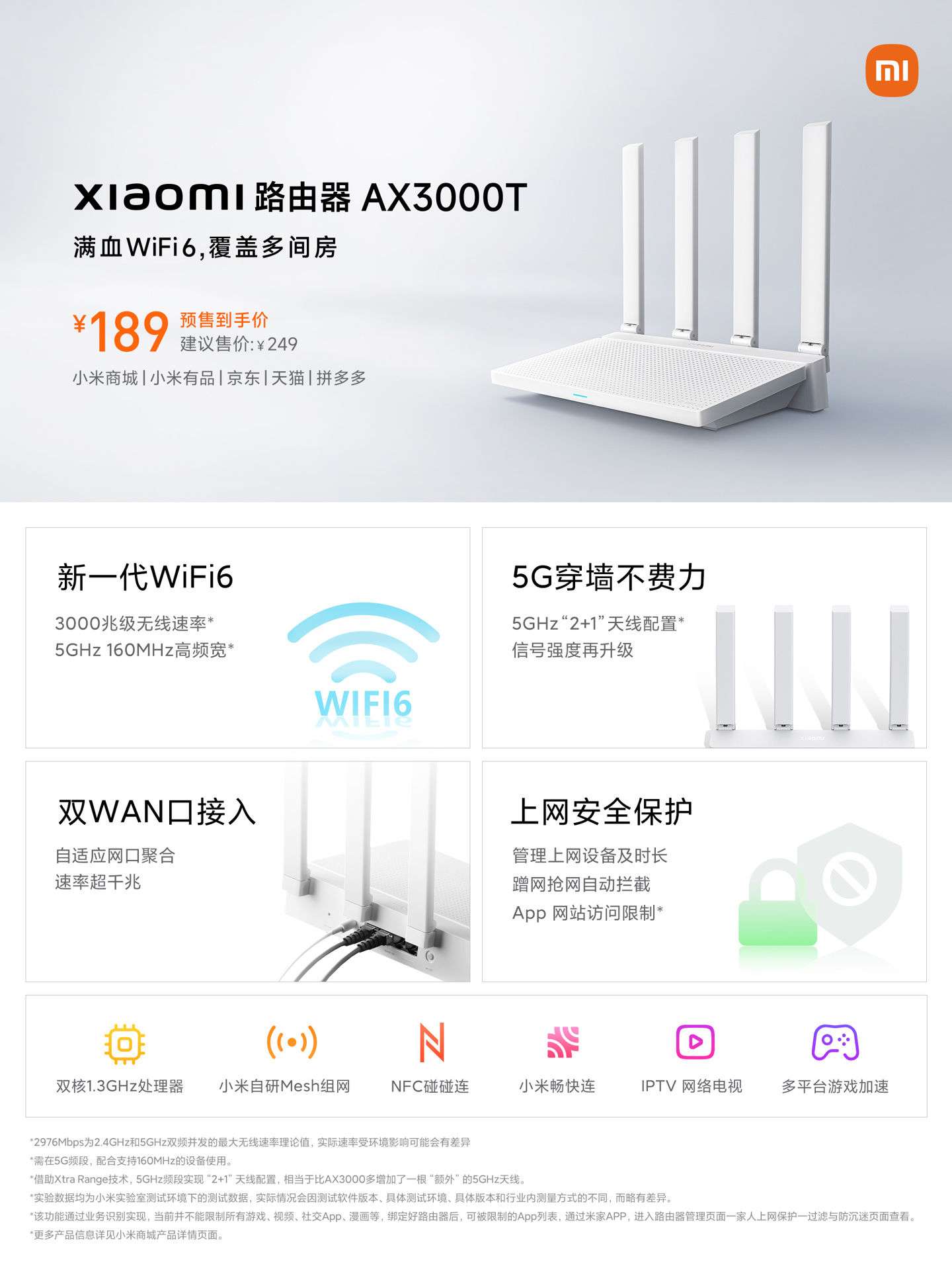 小米路由器AX3000T开启预售：支持Wi-Fi6，到手价189元_【快资讯】